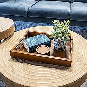 Multifunctional Luxury Acacia Wood Tray Set - Modern, Rustic Wood Serving Tray with Handles for Indoor & Outdoor Use – Luxurious Giftable Bundle with Large & Small Wood Serving Board & 4 Coasters