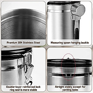 Samyoung Coffee Canister Airtight, Stainless Steel Container for 635g/22.8oz Coffee Beans,Large 1800 ml Tea & Coffee Storage Jars with co2 Valve, 30ml Measure Spoon and 70 ml Mini Travel Jar