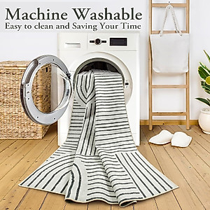 Lahome Abstract Washable Area Rug, 5x7 Rug for Bedroom Non-Slip Soft Living Room Rug, Ultra-Thin Modern Black and White Rug Stain Resistance Throw Large Carpet for Dining Room (5'x7',Black)