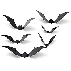 HeyMate DIY Halloween Decoration Bats Stickers, 120 Pcs 3D Bats Wall Decor Halloween Party Supplies PVC Black Spooky Bat for Indoor Outdoor