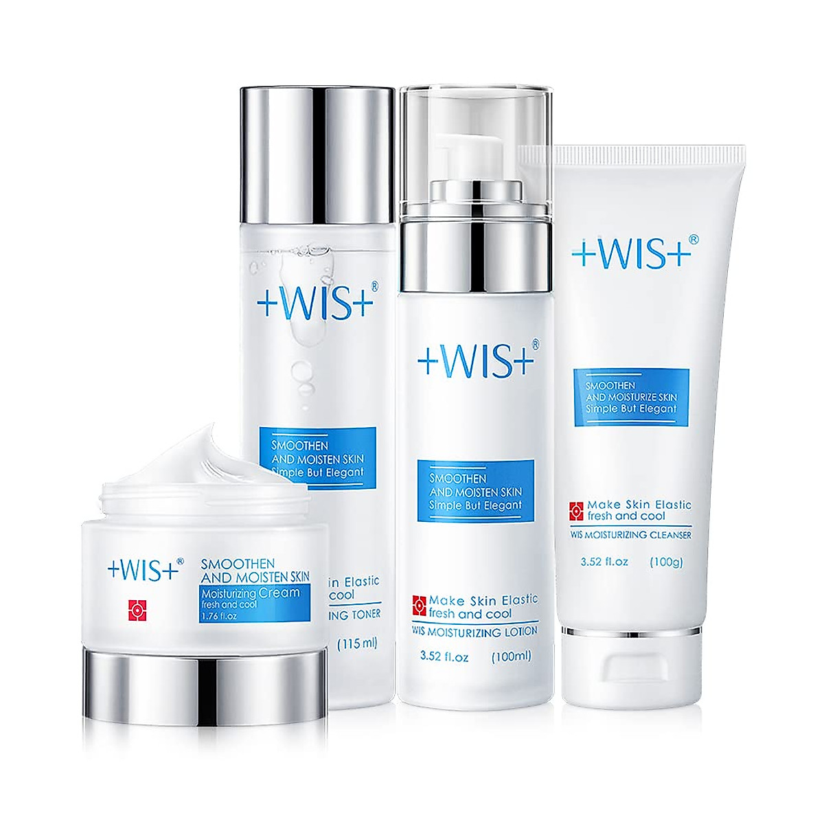 WIS Moisturizing 4-Piece Skin Care Set with Facial Cleanser, Toner, Lotion, Cream for Daily Cleansing Refreshing Skin Beauty Gift for Ladies Anti Aging Skin Care Kit for Women & Men Shipping from USA