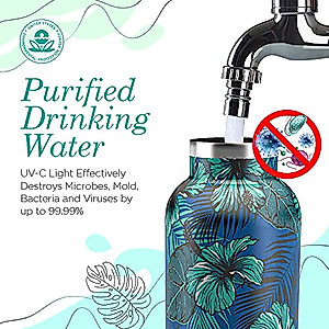 UVBRITE Beam Self-Cleaning UV Water Bottle - 24 Oz Insulated Stainless Steel Bottle - Rechargeable Sterilizing Bottle with Safety Lock Push Button Quick Purification for Safe Drinking Water Anywhere