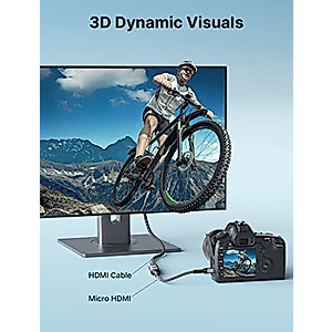 JSAUX Micro HDMI to HDMI Adapter, Micro HDMI Male to HDMI Female Adapter Cable, 4K@60Hz HDR 3D Dolby 18Gbps, Compatible for Nikon Zfc/GoPro Hero/Raspberry Pi 4/Sony A6000 and Other Action Camera-Grey