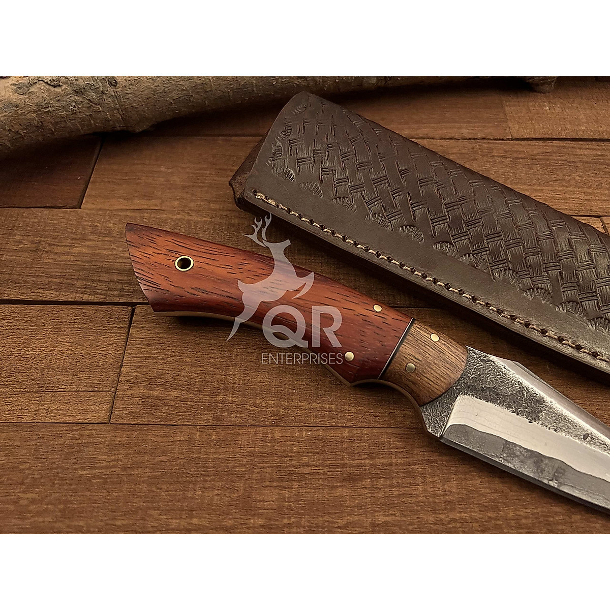 Classic Blades San Mai Damascus Steel Handmade Hunting knife, Bushcraft knife, Fixed blade knife, Outdoor Full Tang Forged knife, Camping knife Wooden Handle With Leather Sheath