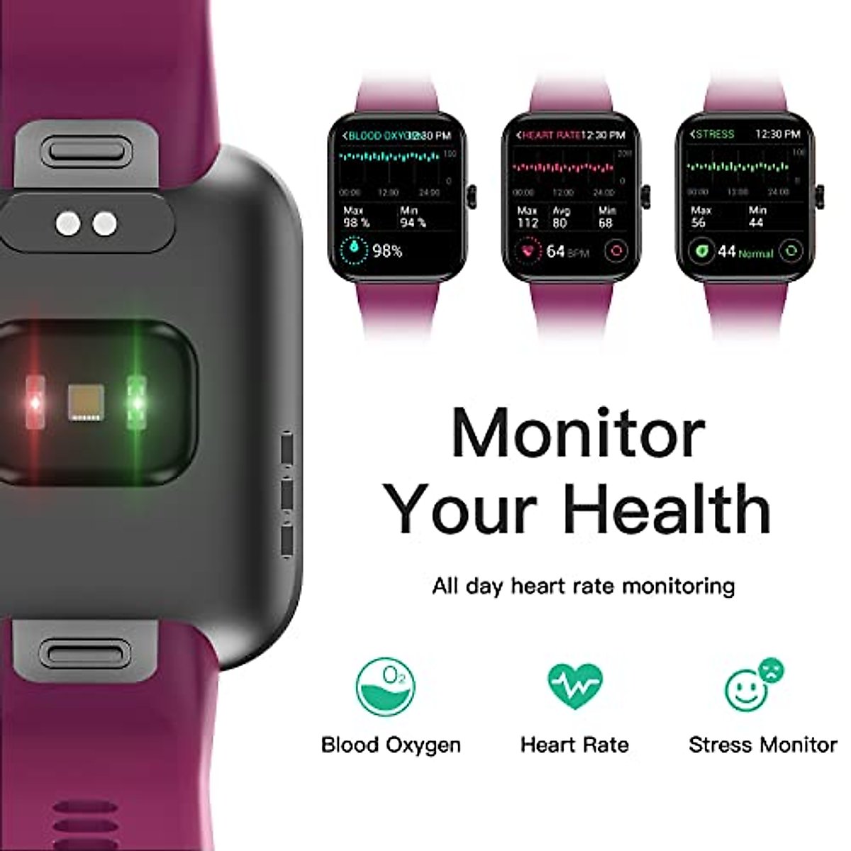 GERSVAR Smart Watch Bluetooth Calling (Answer/Make Call) 42mm Touch Screen, 100 Sports Modes Fitness Tracker with Heart Rate Monitor Blood Oxygen IP68 Waterproof,Compatible with Android iOS