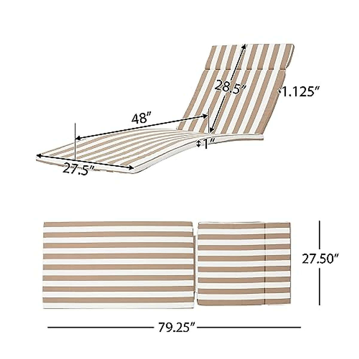 Christopher Knight Home Salem Outdoor Water Resistant Chaise Lounge Cushions, 2-Pcs Set, Brown / White Stripe