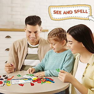 SpringFlower See & Spell Matching Letter Game for Preschool Kindergarten Kids,Learning Educational Toy,Toddler Learning Activities,CVC Word Builders for 3 4 5 6 Years Old Boys and Girls,80Pcs