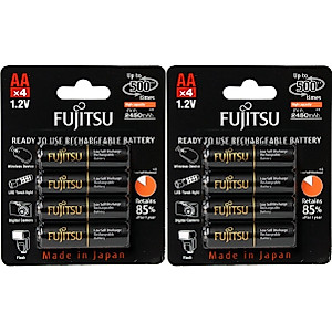 Fujitsu 8 Ready-to-use HR3UTHCEX AA Rechargeable Battery NiMH 1.2V Min. 2450mAh Made in Japan