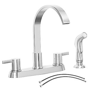 Kitchen Faucet with Sprayer,Brushed Nickel Stainless Steel Kitchen Sink Faucet with Side Sprayer,Kitchen Faucets for Sink 3 Hole,Commercial RV Laundry Utility Kitchen Faucet KMF027L KMF027L