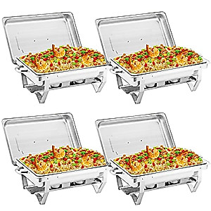 BotaBay Pack of 4 Chafing Dish 8 Quart High-Grade Stainless Steel Pans Chafers and Buffet Warmers Sets with Water Pan, Food Pan, Fuel Holder and Lid Catering Full Size