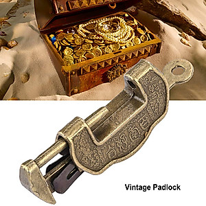 Vintage Antique Padlock Chinese Carved Vintage Zinc Alloy Love Lock Retro Cabinet Lock with Tassel Key for Jewelry Box Drawer (S)
