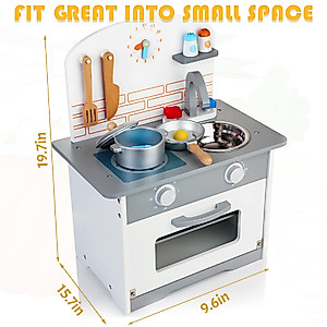 WOODMAM Wooden Play Kitchen Set for Kids, Small Pretend Kids Kitchen Playset with Play Food & Removable Sink Faucet for Boys Girls Age 3+