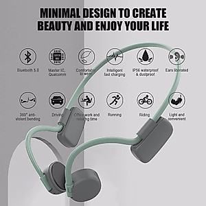 Green Running Bone Conduction Headphones Open Ear Bluetooth Wireless Earbuds Sport Headset with Mic Lightweight Sweatproof Headset Cycling Waterproof Earphones for Jogging Hiking Driving Fitness Gym