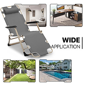 MoNiBloom Patio Folding Lawn Lounge Chairs Outdoor Lounger Camp Reclining Chair with Dilated Armrest and Adjustable Headrest for Poolside Backyard Beach, 330lbs Capacity