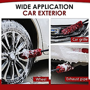 DRAMLOR Wheel Cleaner Car Detailing Brush Kit Including 3PCS Metal-Free Synthetic Wool Wheel and Tire Brush Long Handle Car Wheel Brush & 5PCS Cleaning Brushes Tire Brush for Car Detailing