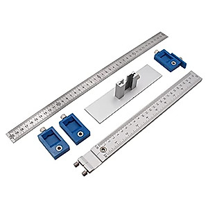 Quick-Set Cabinet Drilling Jig/Template for Easy Installation for Handles and Knobs on Doors and Drawer Fronts-Blue Stainless Steel.
