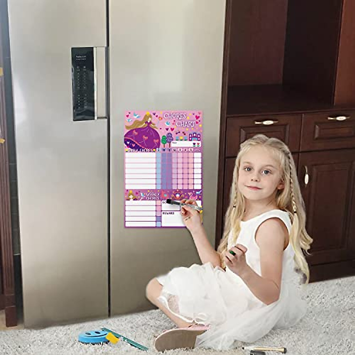 EkiShoal Kids Chore Chart Magnetic Set - 5 in 1 - Reward Chart for Kids, Good Behavior Chart for Kids at Home, My Responsibility Chart for Kids, Magnetic Reward Chart for Kids Behavior - Large