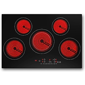 VBGK Electric cooktop 30 inch, 5 burner Electric Stove Built-in and Countertop Electric Stove Top, LED Touch Screen,9 Heating Level, Timer & Kid Safety Lock, 240V 30 inch Electric cooktop