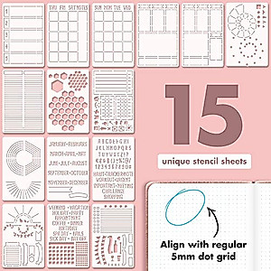 Easy to Use Stencil Set for Dotted Journals - Time Saving Planner Accessories/Supplies Kit Makes Creating Layouts Easy - Incl. Bullet Point Checklists, Daily/Weekly/Monthly Calendars