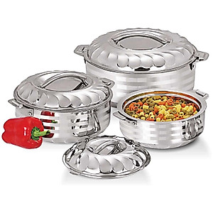 Vinod 4-Piece Insulated Casserole Food Warmer/Cooler Hot Pot Gift Set, 4000mL+5000mL+7500mL+10000mL, Stainless Steel