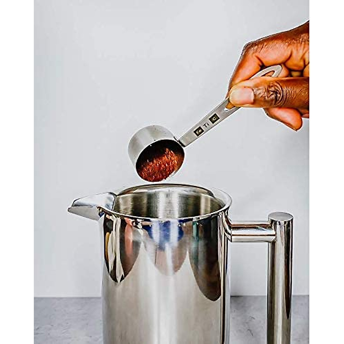 Fetic French Press Coffee Maker, 304 Grade Stainless Steel Insulated Coffee Press with Free Coffee Scoop, 34oz (1 Litre), Silver