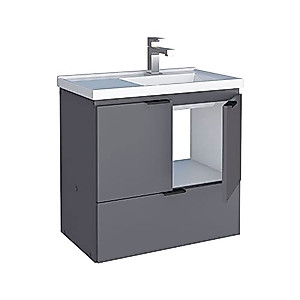 COZIMAX Vanity Soul 24" Floating Bathroom Vanity and Cultured Marble Sink with Soft Close Door (Gray)