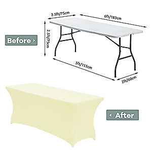 CWK 6FT Stretch Spandex Table Cover for Rectangular Fitted Folding Tables, Wrinkle Resistant, Elastic Stretchable Patio Tablecloth Protector for Party, Banquet, Wedding and Events (Beige)