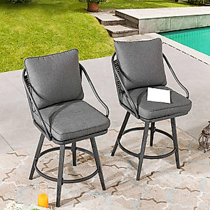PatioFestival Outdoor Swivel Bar Stools Set of 4 Bar Height Patio Furniture Stool Chairs with 3.9" Thickness Seat Cushion for Deck Porch Backyard