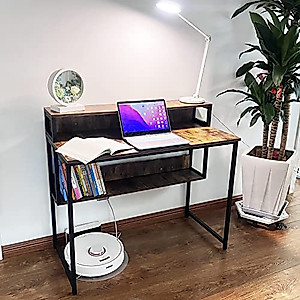 HAISEN Computer Desk with Shelf and Monitor Stand (XL)