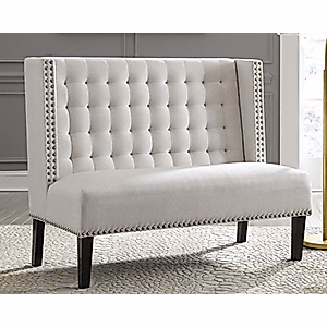Signature Design by Ashley Beauland Modern Chic Upholstered Tufted Accent Settee Bench, Cream