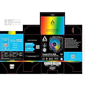 ARCTIC Freezer i35 A-RGB - Single Tower CPU Cooler with A-RGB, Intel Specific, Pressure Optimized 120 mm P-Fan, 200–1700 RPM, 4 Heat Pipes, incl. MX-5 Thermal Paste - Black