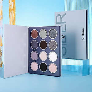 Afflano Natural Neutral Smokey Eyeshadow Makeup Palette, Pigmented and Blending Earth Pallet Eye Shadow 12 Colors, From Beige Apricot to Soot and Brown Black Tone, for Enigmatic Eye Makeup