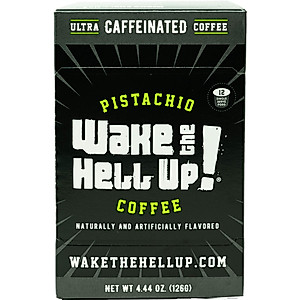 Wake The Hell Up!® Pistachio Flavored Single Serve Coffee Pods Of Ultra-Caffeinated Coffee For K-Cup Compatible Brewers | 12 Count, 2.0 Compatible Pods