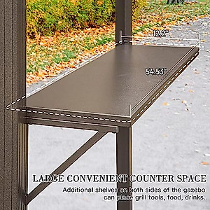 Domi 8’ x 6’ Grill Gazebo, Outdoor Aluminum BBQ Gazebo with 2 Side Shelves, Hardtop Double Roof Permanent Sun Shade with Ceiling Hooks for Patio Deck Yard Garden (Brown)