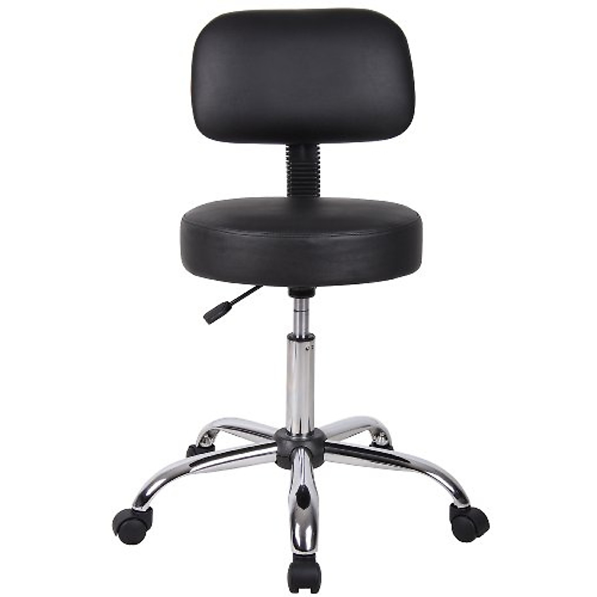 Boss Office Products Be Well Medical Spa Stool with Back in Vinyl, Black