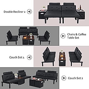 VUYUYU Convertible Futon Couch Bed with Two Storage Ottoman/Coffee Table, Leather Folding Loveseat Sleeper, Small Futon Sofa for Compact Living Space, Apartment, Dorm, Bedroom