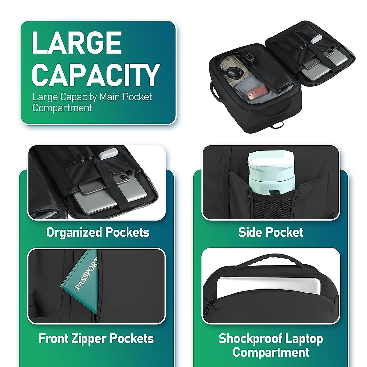 Carry On Backpack, Large Travel Backpack, Extra Large Expandable 40L Airline Approved Business Travel Backpack, Anti Theft Waterproof Luggage Backpack With USB Port Computer Backpack For Men & Women