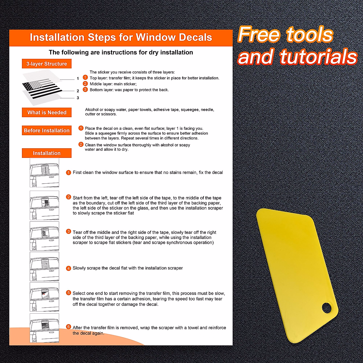 Zhizhong Rear Middle Window Decal Compatible with Toyota Tacoma 2016-2023, American Flag Back Center Sliding Window Glass Vinyl Sticker