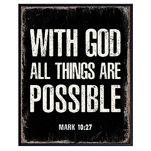 With God All Things Are Possible - Religious Wall Decor - Scripture Wall Art - Bible Verses Wall Decor- Spiritual Inspirational Motivational Religious Gifts for Men - Catholic Christian Gifts for Men