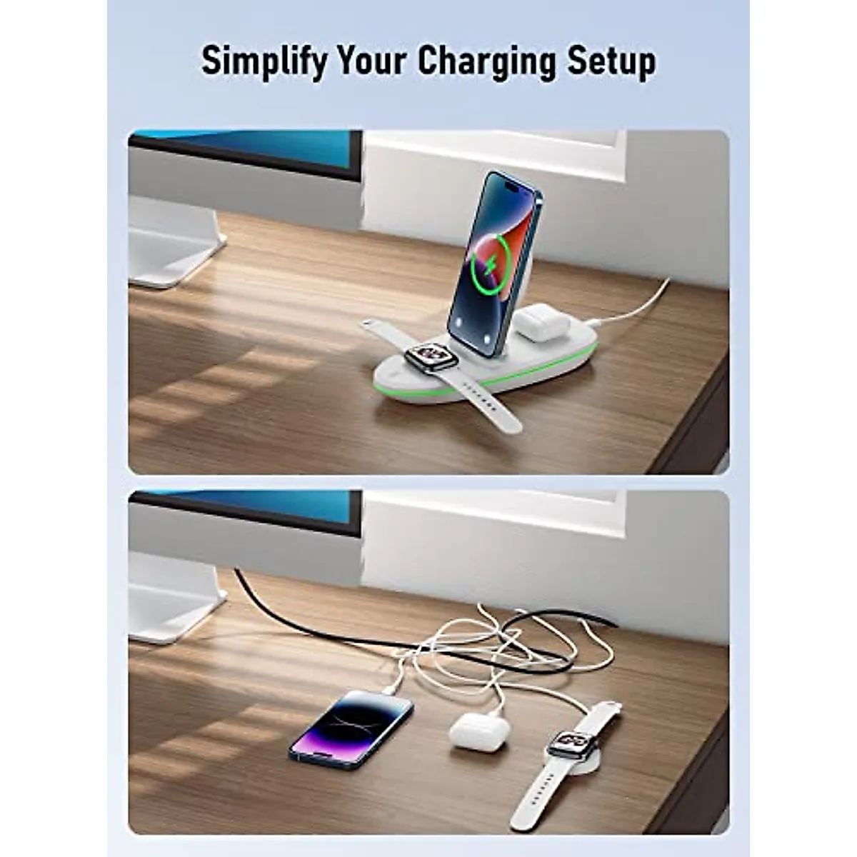 3-in-1 Magnetic Wireless Charging Station for Apple Devices - MagSafe Charger Stand for iPhone 14/13/12/11/SE/X/8, iWatch 8/7/6/SE/5/4/3/2, & AirPods 2/3/Pro - Compact, Durable & Efficient