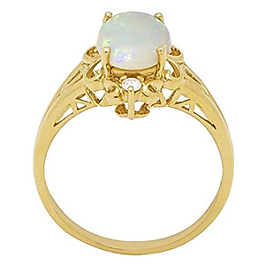 Gin & Grace 14K Yellow Gold Natural Opal & Diamond (I1,I2) Engagement Propose Promise Ring for Women