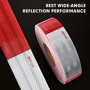 2 inch x 30 Feet Reflective Safety Tape DOT-C2 Waterproof Red and White Adhesive conspicuity tape for trailer, outdoor, cars, trucks