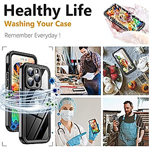 Temdan for iPhone 14 Pro Max Case Waterproof,Built-in 9H Tempered Glass Screen Protector [IP68 Underwater][14FT Military Dropproof][Dustproof][Real 360] Full Body Shockproof Phone Case-Black/Clear