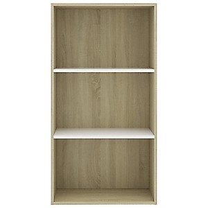 Camerina 3-Tier Book Cabinet 3 Tier Shelf Organizer Bedroom Storage and Organization Corner Book Shelf Office Open Bookshelf White and Sonoma Oak 23.6"x11.8"x44.9" Engineered Wood