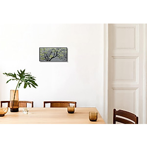 Hand Painted Oil Painting Canvas Wall Art Abstract Black & White Birds on Tree Front Load Frame 10x20" Extra 1/4" Slim 0.71" Height Wood Moulding 3D Brushstroke for Home Decor Office Living Bed Dining