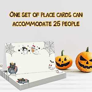 Halloween Table Place Cards, Editable Name Place Cards, 25 Pack Buffet Food Tent Labels, Double Design Name Cards, Halloween Thanksgiving Party Decorations, Easy Folding for Dinner Party - L527