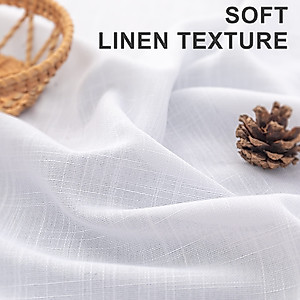 White Kitchen Cafe Curtains 24 Inch Length for Small Window Treatments 2 Panels Set Back Tab Pocket Top Tier Curtains Semi Sheer Linen Short Bathroom Curtains for Closet Door Coverings 30x24 Long