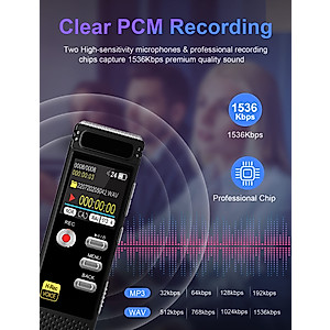 48GB Digital Voice Recorder:Voice Activated Recorder with Playback,1536KBPS Digital Audio Recorder with Build-in Microphones,Noise Reduction and 32GB TF Card for Lectures Meetings,Interviews