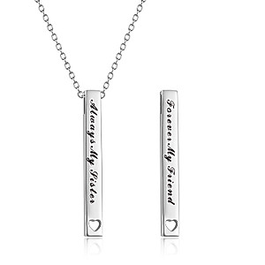 AXELUNA Sister Gifts from Sister, Sterling Silver Always My Sister Forever My Friend Bar Pendant Necklace Jewelry, Birthday Gifts for Sisters