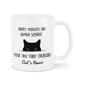 Lafine Personalized Funny Black Cat Mug Happy Mother's Day Father's Day Human Servant Your Tiny Furry Overlord Gifts For Cat Lover,